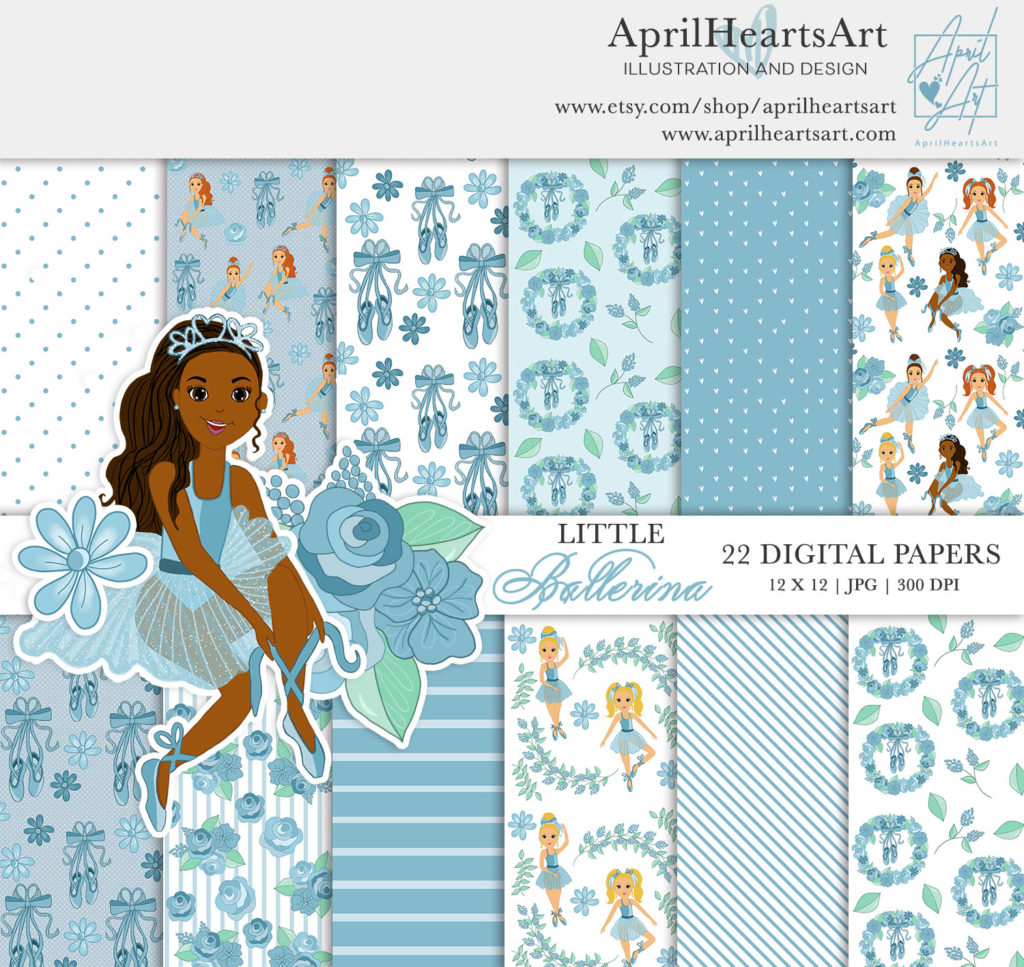 Blue Ballerina Girl Digital Paper Pack