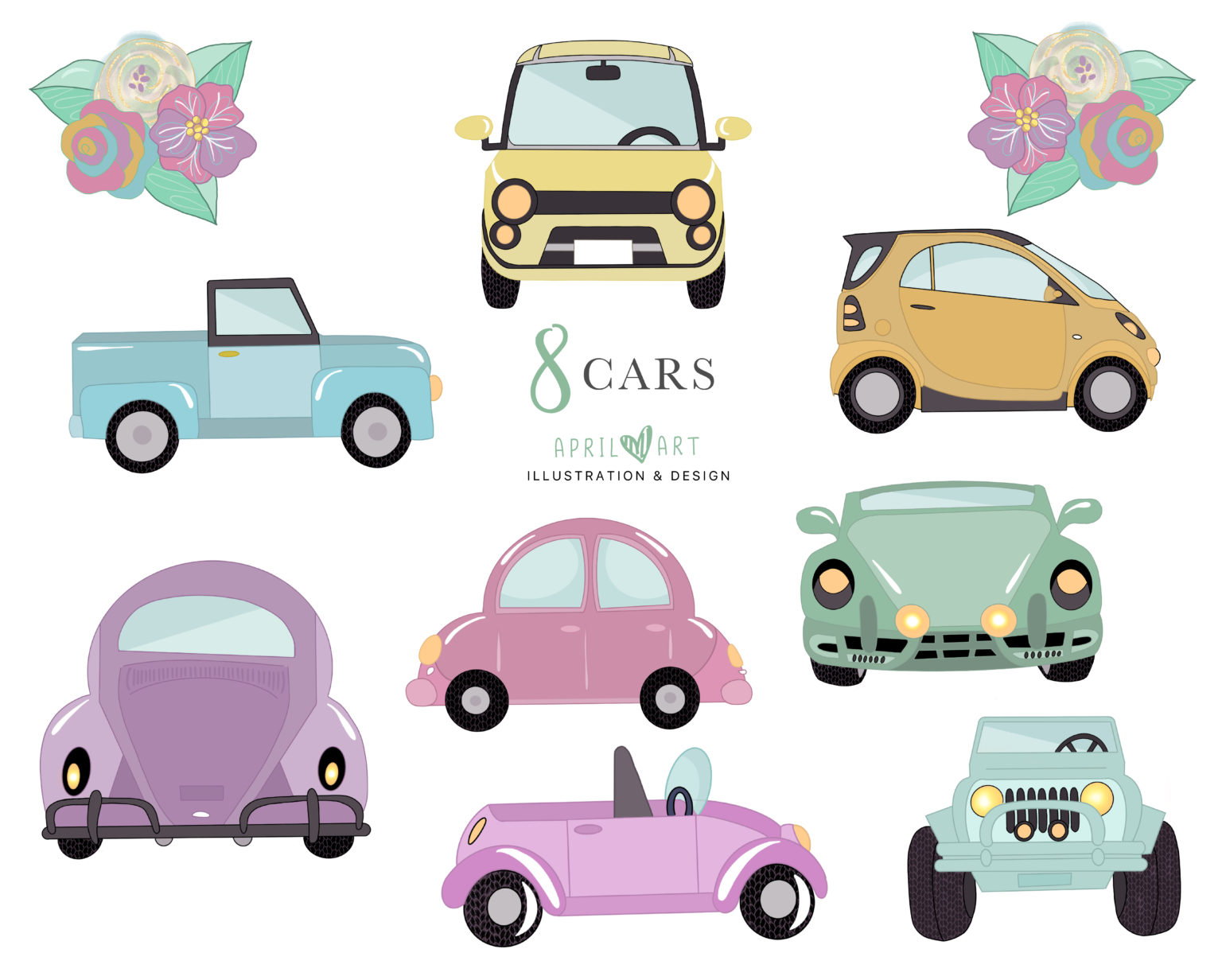 Pastel Party Car Transportation Clipart